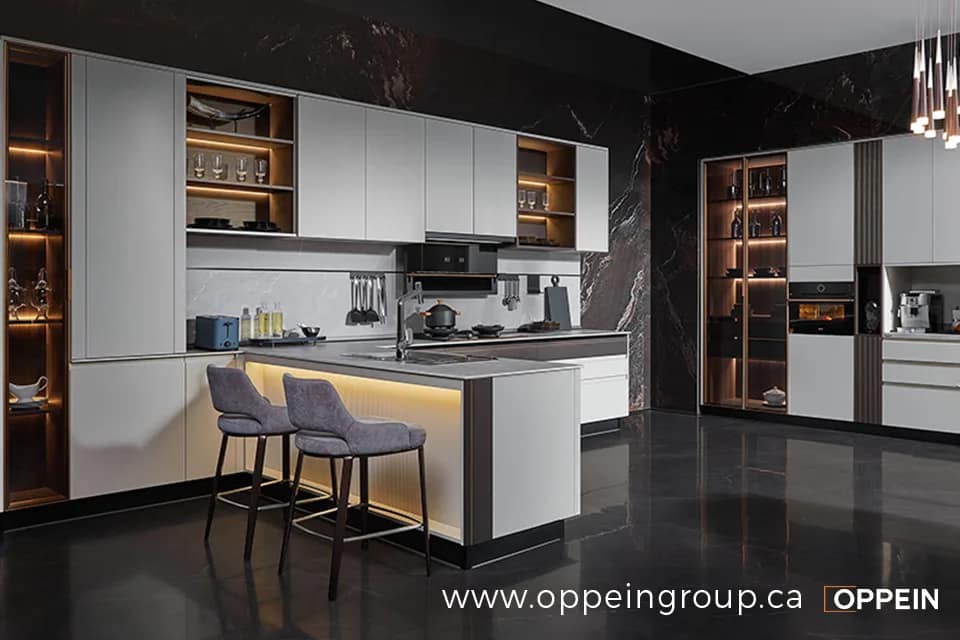 Custom L-shaped Modern Kitchen Cupboard - ANNE | OPPEIN